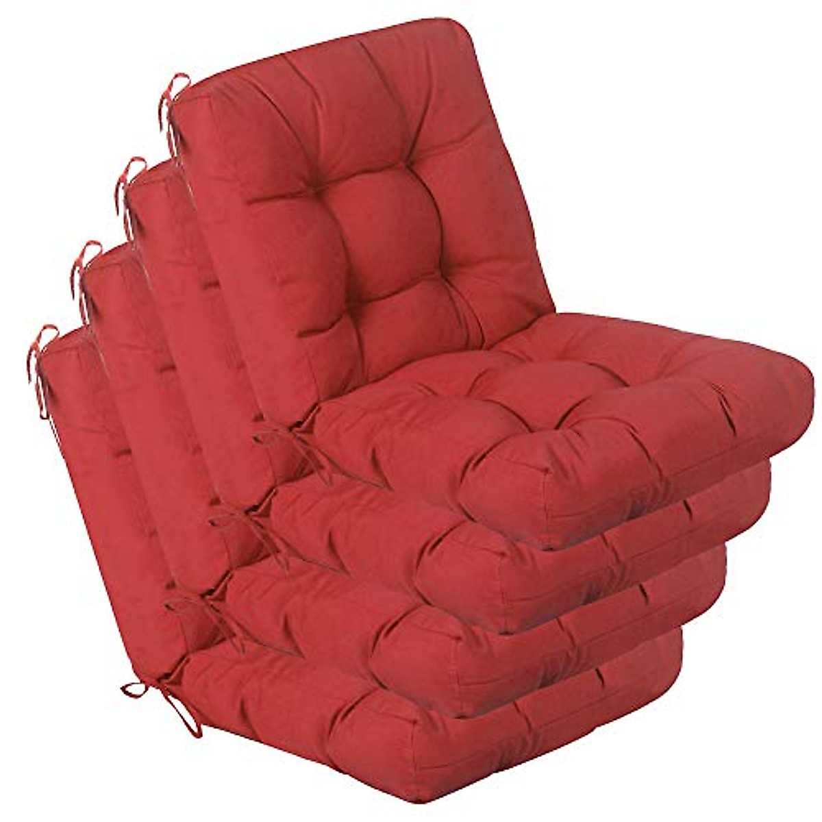 QILLOWAY Outdoor Seat/Back Chair Cushion Tufted Pillow, Spring/Summer Seasonal Replacement Cushions - Pack of 4 (Red)