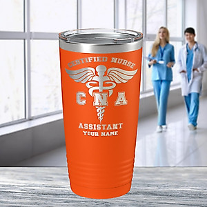 Personalized CNA Certified Nurse Assistant Gift on Orange 20 oz Stainless Steel Tumbler with Lid - Insulated Cup - Travel Mug