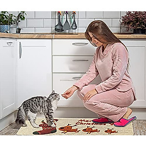 Christmas Kitchen Rug Sets - Anti Fatigue Christmas Kitchen Floor Mats Anti Fatigue Kitchen Rugs and Mats Rubber Back Washable Christmas Kitchen Mats Set 2 Piece 17''x29''+17''x47'' LISIBOOO