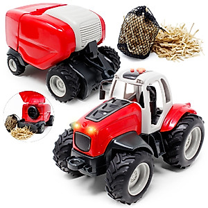 Boley Farm Tractor Toy with Baler - Light & Sound Farm Toy Vehicles with Paper Hay & Nets - Tractor Toys for Boys & Girls Ages 3+