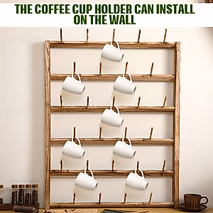 Blosssound Wall Mounted Oversize Coffee Mug Rack Rustic Wood Mug Rack Wall Mounted Storage for 27 Cups Mug Holder Wall Mounted Jar Plate Holder for Home Display and Collection, 34 x 26.75 x 4 Inches