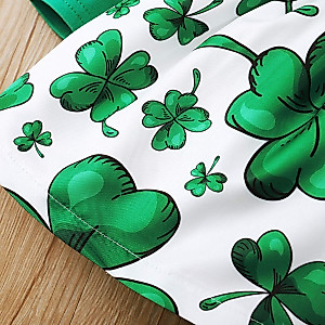 Toddler Baby Girl St. Patrick's Day Dress Ruffle Long Sleeve Top Lucky Clover Print Skirt Outfits (Green-, 18-24 Months)