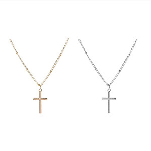 2pcs Gold Sliver Dainty Cross Necklace Simple Delicate Handmade Boho Personalized Necklace Gift