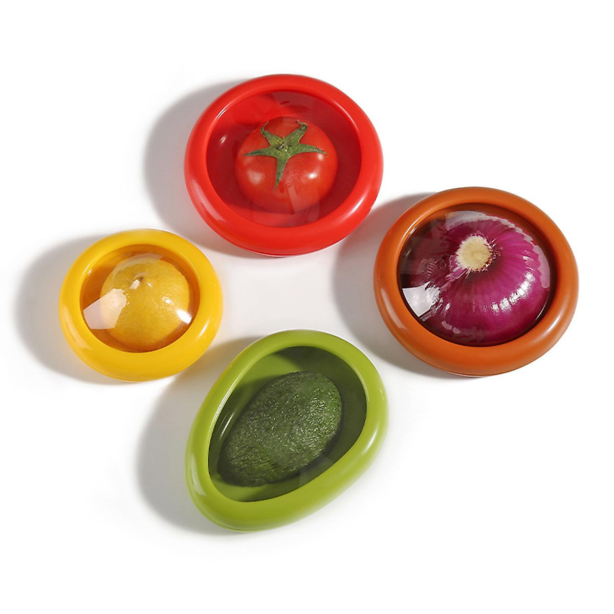 4 Pieces Storage Set Fruit Vegetable Shaped Savers Storage Box, Avocado, Onion, Tomato, and Lemon Reusable Refrigerator Storage Box for Food Fresh-Keeping, Fresh-Keeping Container