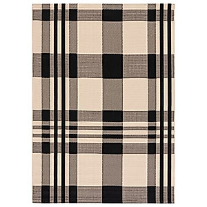 SAFAVIEH Courtyard Collection Accent Rug - 4' x 5'7", Black & Bone, Plaid Design, Non-Shedding & Easy Care, Indoor/Outdoor & Washable-Ideal for Patio, Backyard, Mudroom (CY6201-216)
