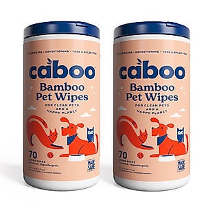 Caboo Tree Free Pet Wipes for Dogs & Cats | Natural, Earth Friendly, Deodorizing, Hypoallergenic Cleaning Wipes for Eyes, Ears, Paws, & Face (Unscented, 2 Canisters, Total of 140 Jumbo Wipes)
