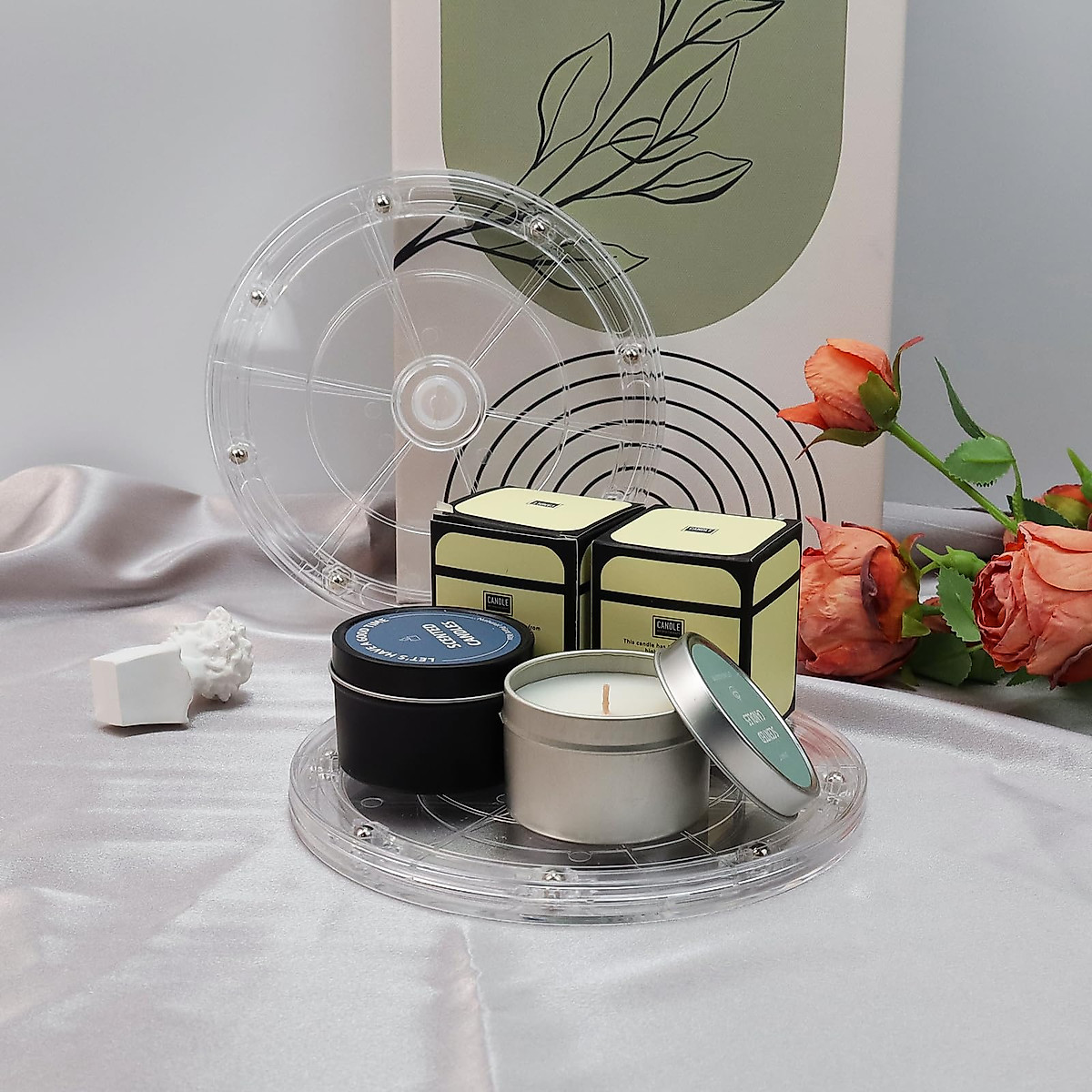 MY MIRONEY 8 Inch Lazy Susan Turntable Organizer Clear Plastic Acrylic Organizers Heavy Duty Rotating Swivel Stand with Steel Ball Bearings Pack of 2