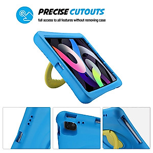 ProCase Kids Case for iPad Air 10.9" 5th Gen 2022/4th Gen 2020/iPad Pro 11 2020/2018, Shockproof Rotate Handle Fold Stand Lightweight Kids Friendly Case –Blue