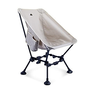 iClimb Two-Heights Light Compact Comfortable Camping Folding Beach Chair with Anti-Sinking Large Feet and Carry Bag (Beige)