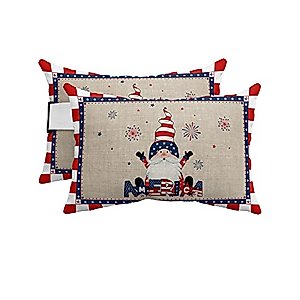 Recliner Head Pillow Ledge Loungers Chair Pillows with Insert Independence Day American Flag Pentagram Gnome Red White Stripes Border Lumbar Pillow with Adjustable Strap Patio Cushion, 2 PCS