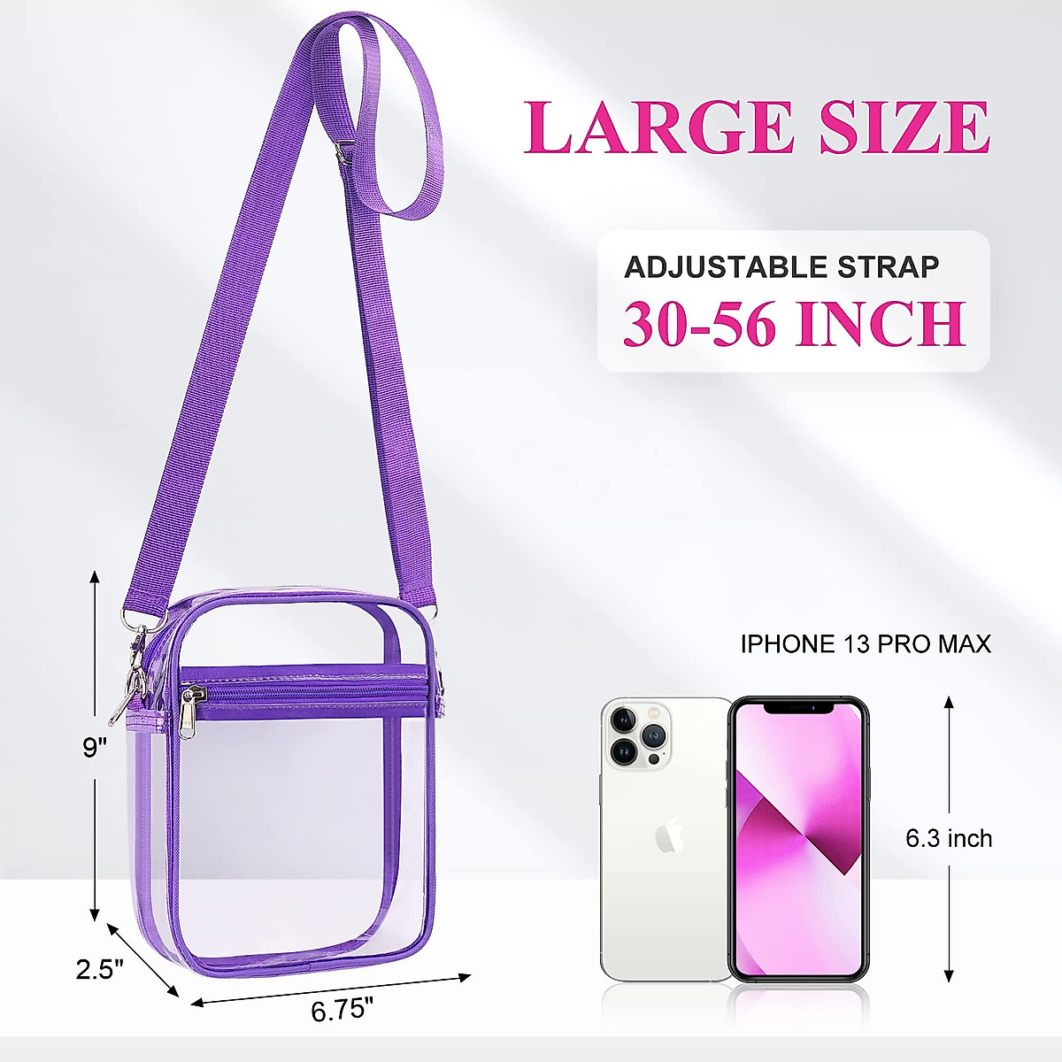 Mossio Clear Crossbody Bag Stadium Approved, Transparent Messenger Shoulder Bag for Concert, Beach, Travel & Sporting Purple