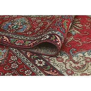 Noori Rug - Premium & Luxury Imported - Handmade Vintage Distressed Jayvee Rug - Red - Navy, 9'6" x 12'10" - Living Room - Dining Room - Bedroom