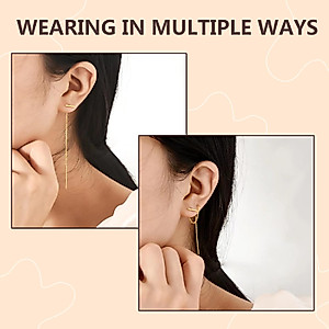 Gold Bar Threader Earrings Silver Simple Long Chain Dangling Drop Minimalist Tassel Double Piercings Pull Through Earrings