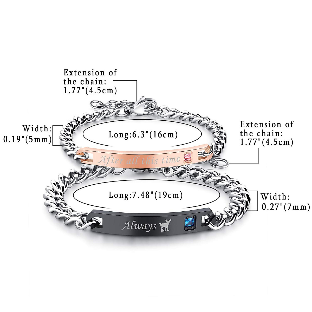 OIDEA 2pcs Stainless Steel His Hers After All This time Always Bracelets for Boyfriend and Girlfriend Valentines Day Gift