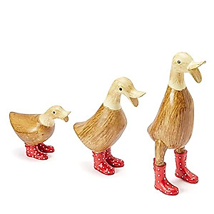 Duck Yard Decorations Yard Art Garden Puddle Ducks with Spotted Wellies Boots, Set of 3 - Garden Decor Statues, Duck Figurine Statue - Waterproof Indoor & Outdoor Lawn Gnome Ornament