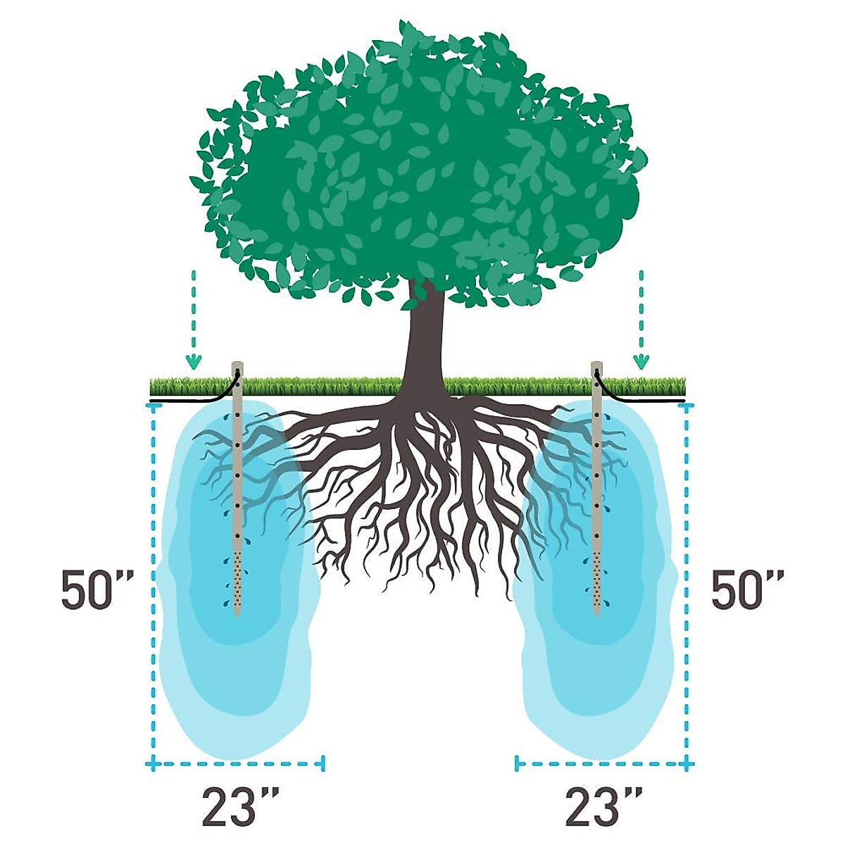 36 in. DEEP DRIP Large Tree Watering Stake (3 Pack) | UV-Protected ABS Plastic Tree Irrigation Spike for Extra-Large Sized Trees, Established Trees, and Palms