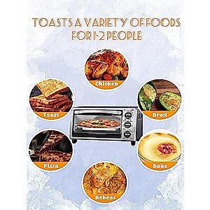 Toaster Oven 4 Slice Countertop - Pizza Oven with Timer, Convection Oven fits a 9 Inch Pizza, for Bake, Broil, Toast, Includes Baking Pan and Rack, Stainless Steel, Silver