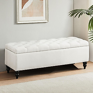 Busaurus Storage Ottoman Bench 50.2 Inches, Upholstered End of Bed Ottoman Bench with Storage and Seating, Large Blanket Storage Bench for Foot Rest in Bedroom, Living Room, Entryway (Ivory)