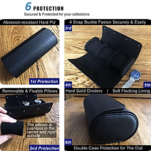Longjet Watch Roll Travel Case for Men Portable Watches Organizer Box with Removable Velvet Pillow Holder (Black Cross)