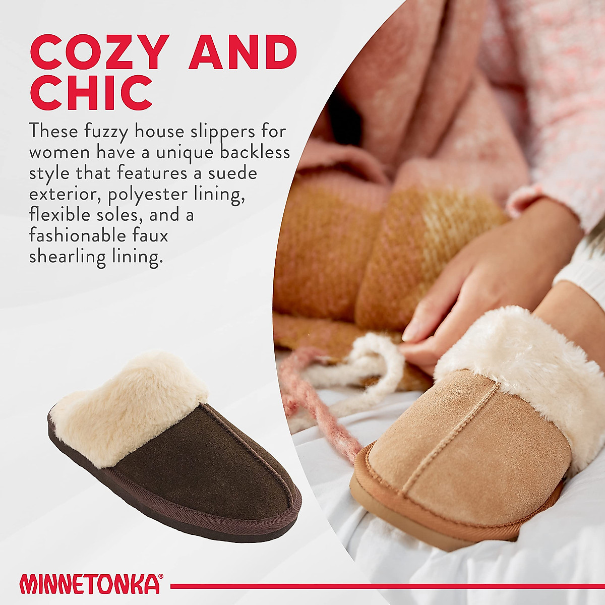 Minnetonka Women's Chesney Suede Scuff Slippers 9 M Chocolate