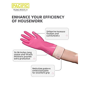 PACIFIC PPE 2 Pairs Reusable Waterproof Dishwashing Cleaning Rubber Gloves, Non-slip, Kitchen Gloves, Small