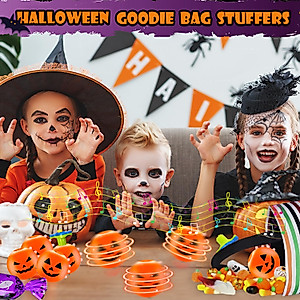 Halloween Basket Goodie Bag Stuffer Fillers for Kids, 4 Pack Pumpkin Light Up Spinning Top Toys Gifts for Toddlers, Halloween Treats Non Candy Birthday Party Favors, Classroom Prizes for Boys Girls