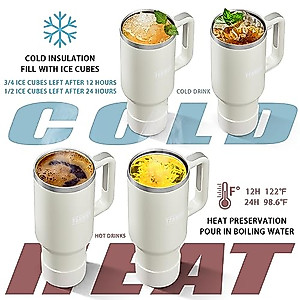 TEAMVV 40 oz Tumbler with Handle and Straw Stainless Steel Vacuum Insulated Tumbler Tea or Iced Coffee Mug for Hot or Cold Beverages 40 oz Tumbler with Handle(Dune)