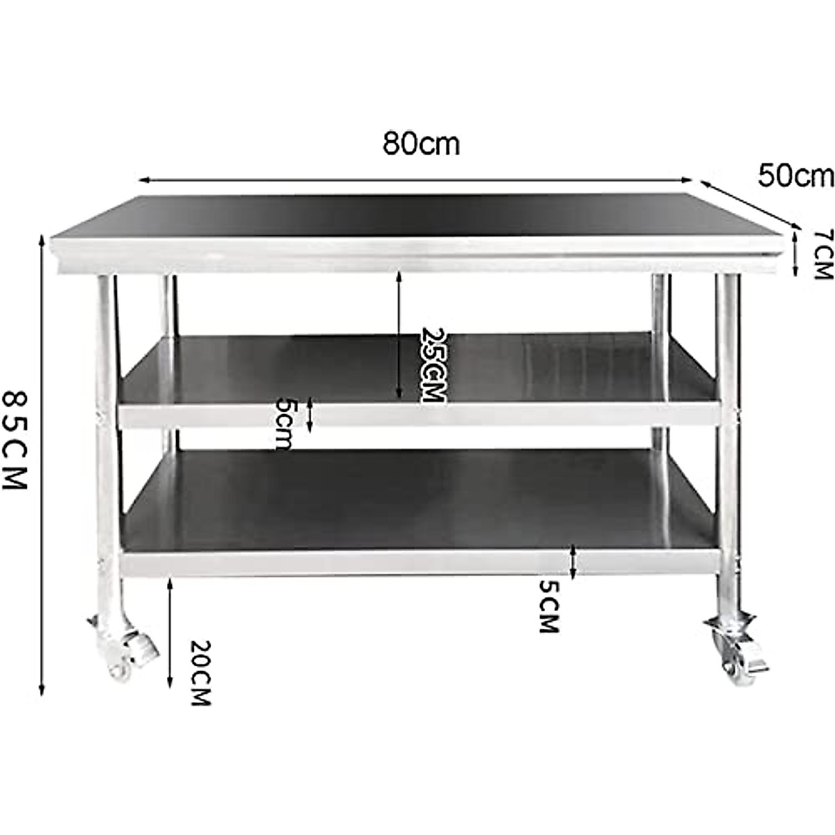 Commercial Kitchen Work Catering Table, Stainless Steel Table for Prep & Work with Caster Wheels Commercial Heavy Duty Table for Restaurant, Home and Hotel Rack (Size : 60x60x85cm)