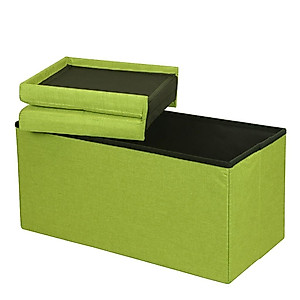 Otto & Ben Folding Box Chest with Smart Lift Top Upholstered Tufted Ottomans Bench Foot Rest for Bedroom and Living Room, 30", Lime Green