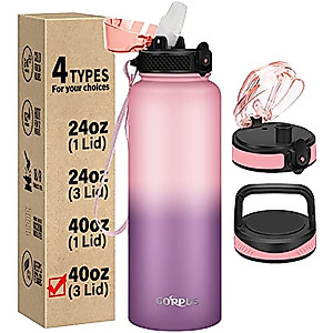 GOPPUS 40 oz Insulated Water Bottle With Straw Stainless Steel Sports Water Cup Flask with 3 Lids (Straw, Spout and Handle Lid) Wide Mouth Resusable Metal Water bottles Keep Hot and Cold for Men Women