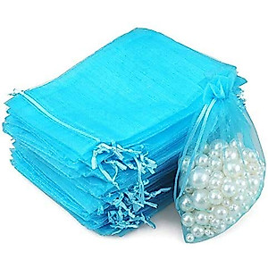 G2PLUS 4''X6 Organza Bags,100PCS 10X15CM Drawstring Organza Jewelry Favor Pouches Wedding Party Festival Gift Bags Candy Bags (Lake Blue)