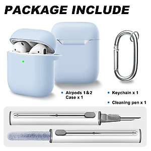 Woyinger AirPods Case Cover, Comes with a White Cleaning Pen，Soft Silicone Protective Cover with Buckle for Women Men Compatible with Apple AirPods 2nd 1st Generation Charging Case, Front LED Visible