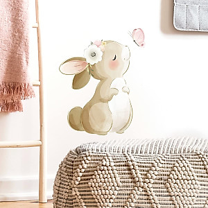 fanquare Cute Bunny Wall Decals Rabbit Kiss Butterfly Wall Stickers Peel and Stick Wall Decor for Kids Girls Bedroom Living Room Decor
