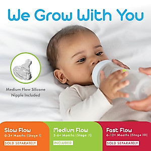 Avima Baby 9 oz Anti Colic Baby Bottles for Breastfed Babies - Medium Flow Nipples, Wide Neck Bottle, BPA Free - 3-6 Months, Stage 2 (Set of 3)