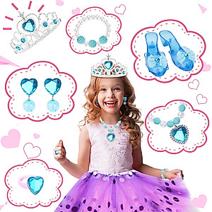HUUIDY Princess Dress Up for Girls, Dress Up Clothes for Girls with Princess Shoes, Tutu, Cloak, Crown, Jewelry, Princess Toys for Girls Gifts 3,4,5,6 Year Old