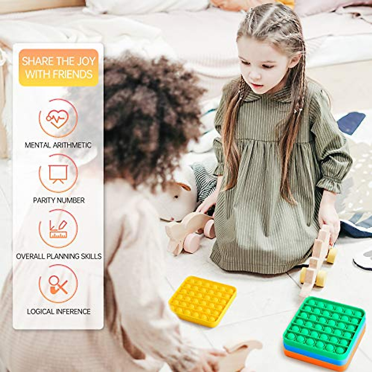 NiHealth Fidget Pack 4-Pack Push Pop Bubble Fidget Sensory Toy, Fidget Toys for Stress Anxiety Relief, Bubble Popper Fidget Toy, Silicone Squeeze Toy for Kids Adults (4 Colors Square)