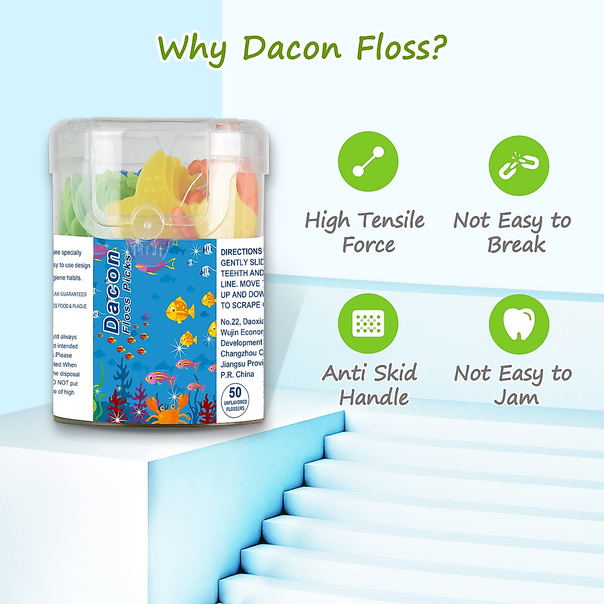 Dacon Kids Flossers, Kids Dental Floss Picks Without Fluoride, Unflavored, 4 Colors Ocean Animals Shaped Makes Flossing Fun, 50 Count (Pack of 4)