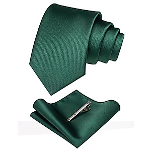 JEMYGINS Green Formal Necktie and Pocket Square, Hankerchief and Tie Bar Clip Sets for Men