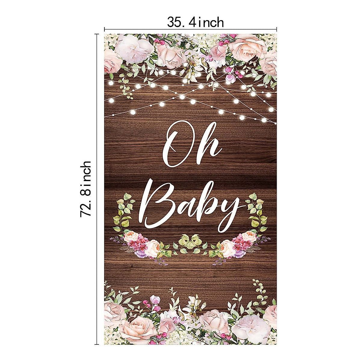 ZDX Oh Baby Door Banner Photo Rustic Floral Wood Backdrop Decorations Baby Shower Newborn Party Door Hanger Cover Sign Supplies Poster Background Decor 72.8 x 35.4in