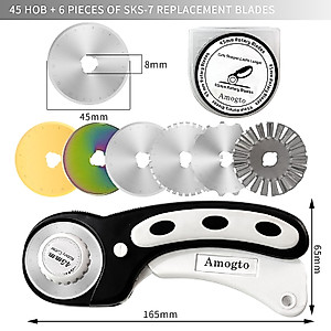 Amogto Rotary Cutter for Fabric, 45mm Fabric Cutter with 7pcs Rotary Cutter Blades, Ergonomic Quilting Supplies Tool for Leather, Crafting, Sewing, Quilting, Fabric Cutter Wheel for Left & Right Hand