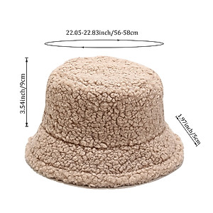 Winter Warm Plush Fuzzy Bucket Hat Faux Fur Shearling Fisherman Hats for Women (US, Alpha, One Size, Khaki)