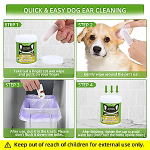 Ear Cleaner Finger Wipes, Dog and Cats Ear Cleaner 60 Counts, Dog Ear Wipes Reduce Earwax Buildup, Grooming Kit Care for Dogs and Cats, Dog Supplies Ear Cleaner Wipes Remove Dirt & Non-Irritating