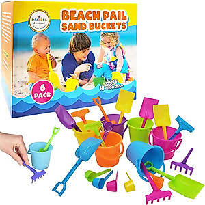 The Dreidel Company Mini Beach Playsets, Play Set Includes 1 Sand Bucket, 1 Shovel, 1 Rake, and 1 Scoop, Birthday Treats for Boys and Girls, Party Favors for Kids and Toddlers (6-Pack)