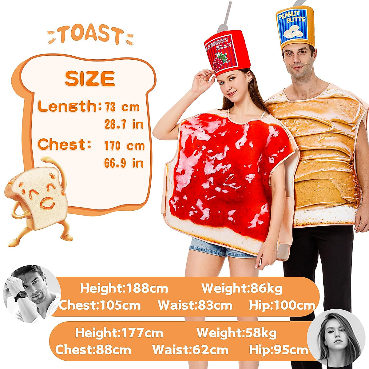 MISS FANTASY Couples Halloween Costumes - 4pcs Peanut Butter And Jelly Costumes For Adults Matching Halloween Costumes Easy Halloween Costume Diy Best Friend Costumes