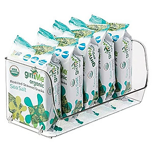 mDesign Small Stackable Plastic Food Storage Organizer Bin with Open Front for Refrigerator, Freezer, Cupboard, Cabinet, and Pantry Shelf Organization - 7" Wide - Ligne Collection - 3 Pack - Clear