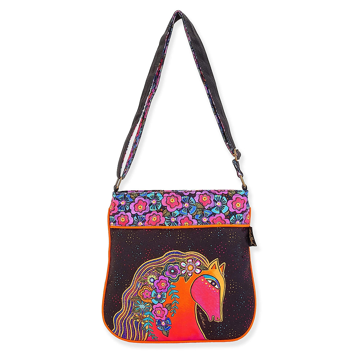 Laurel Burch Blaze Horse Crossbody Shoulder Bag Purse - Women Cotton Canvas Multicolor Handbag Multicolor