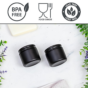 Cornucopia 2-Ounce Black Coated Glass Jars (12-Pack); Cosmetic Jars with Black Metal Lids and Black Matte Exterior