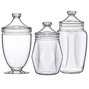 Amazing Abby - Enchant - Acrylic Apothecary Jars (3-Piece Set), Plastic Jars with Lids, Bathroom Canisters, Vanity Organizers, Candy Buffet, Wedding Display, BPA-Free and Shatter-Proof