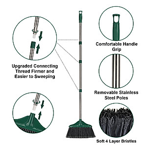 Heavy Duty Broom Outdoor Indoor Commercial Broom with 50 inches Long Handle,Perfect for Home Courtyard Garage Kitchen Office Lobby Room Floor(Black)