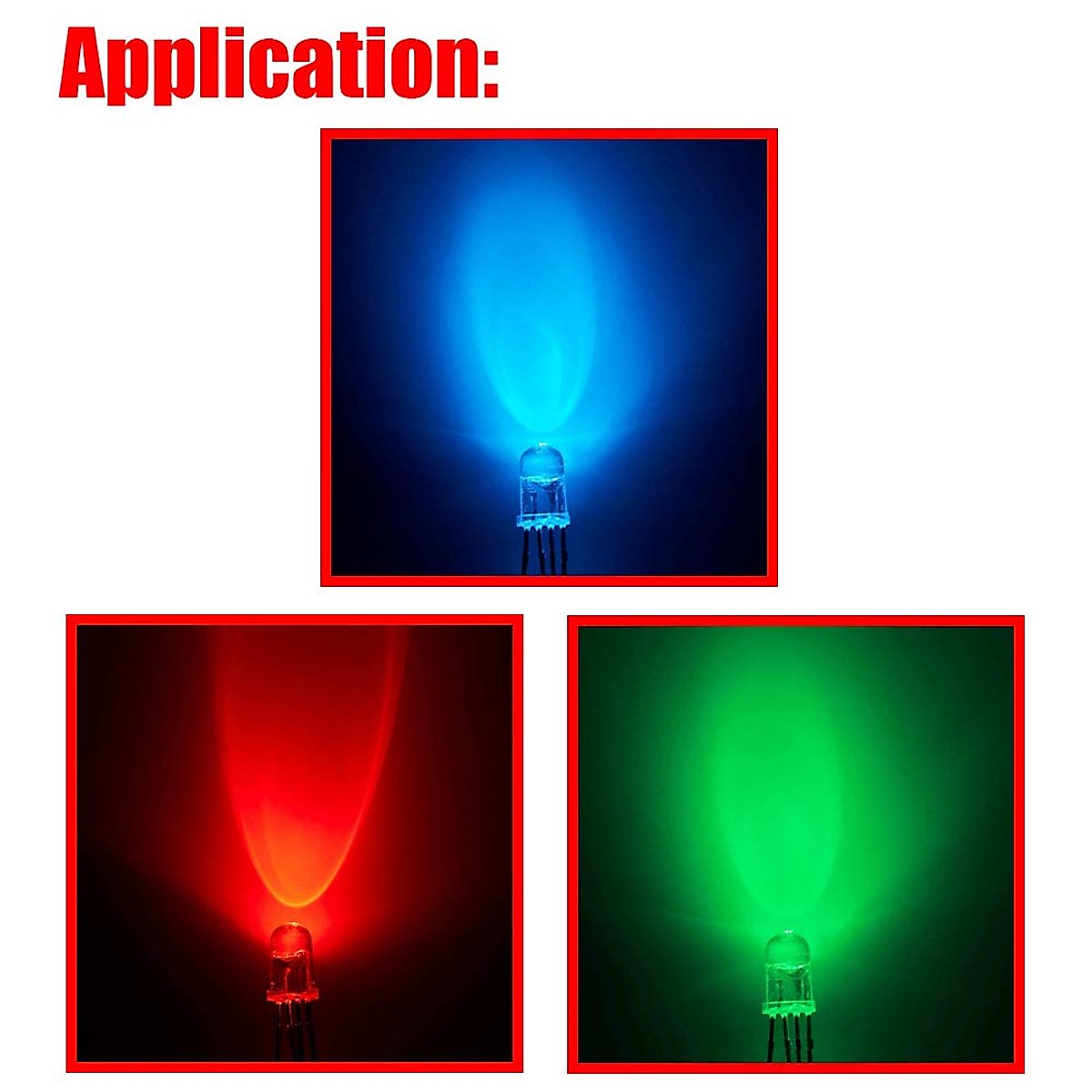 DAOKI 100Pack 5mm LED Light Emitting Diode Common Anode 4Pin RGB Tri-Color(Red/Green/Blue) Clear Transparent Round LED Lamps Buld for Arduino, PCB
